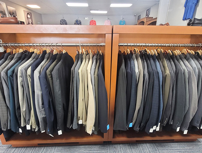 The suit section rivals any department store display&mdash;except these professional wardrobes come with prices that won't require a second mortgage.
