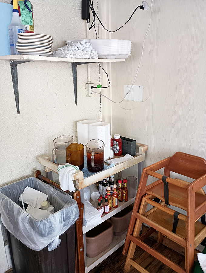 Behind the scenes, the humble station where sweet tea is brewed and condiments are prepped&mdash;diner magic happens in these unassuming corners.