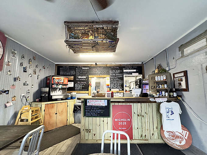 Where the magic happens! The counter at Big Ray's might not be fancy, but that Michelin recognition speaks volumes about what comes from behind it.