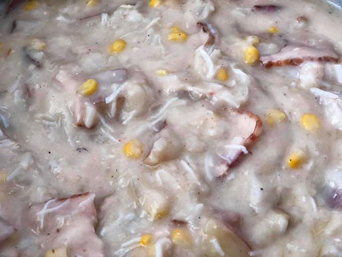 Creamy chowder studded with treasures from the sea. Like a delicious scavenger hunt where every spoonful reveals another delightful surprise.