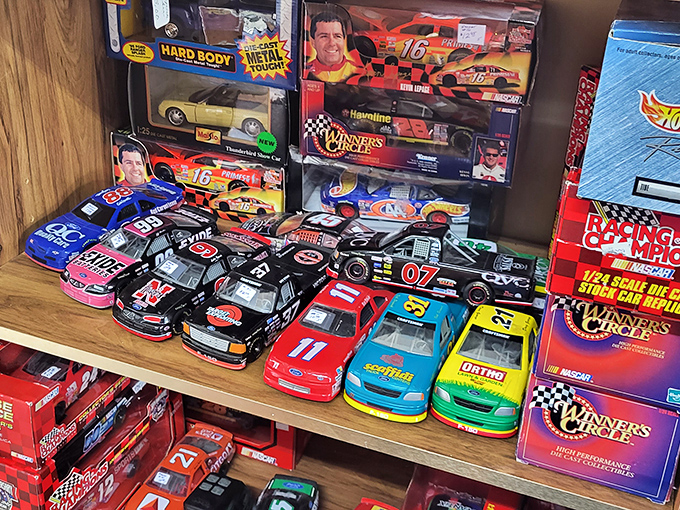 NASCAR nostalgia in miniature. These die-cast racers let collectors hold automotive history in their hands, complete with sponsor logos from another era.