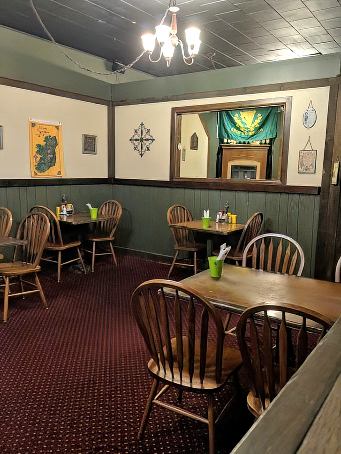 The dining room's Irish touches aren't just decoration—they're a promise of hospitality. Those wooden chairs have heard countless happy conversations.