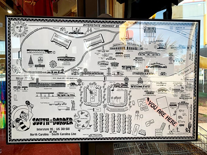 The property map reveals South of the Border isn't just a stop&mdash;it's an empire of roadside attractions that expanded like a carnival on steroids.