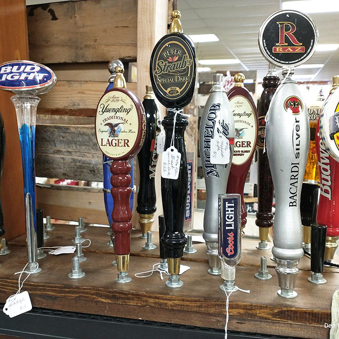Beer tap handles from Pennsylvania breweries stand like trophies of hops history. The perfect bar decor for your basement man cave.