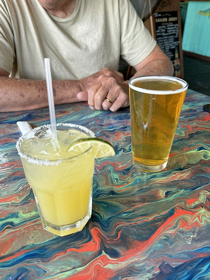 Margaritas and beer&mdash;the Florida Keys version of champagne and caviar. That swirled table adds a touch of psychedelic charm