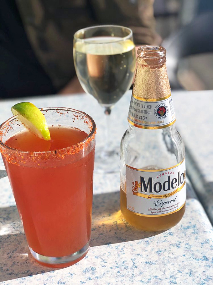 Coastal cocktails and cold beer&mdash;the perfect companions for seafood feasting. That michelada is practically begging for a selfie.