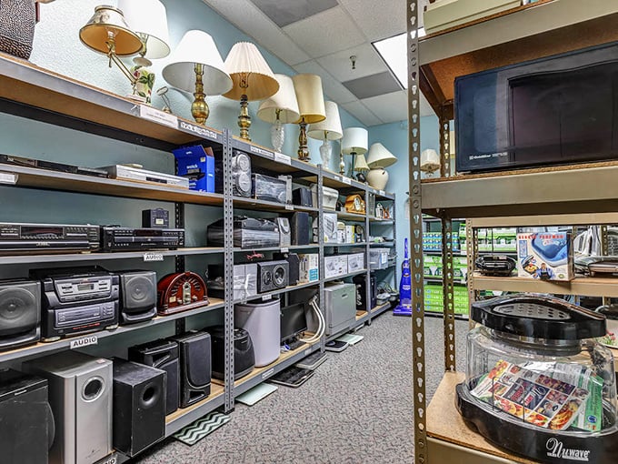 The electronics section: where vintage stereos and modern gadgets coexist in harmony, all tested and ready for their encore performance.