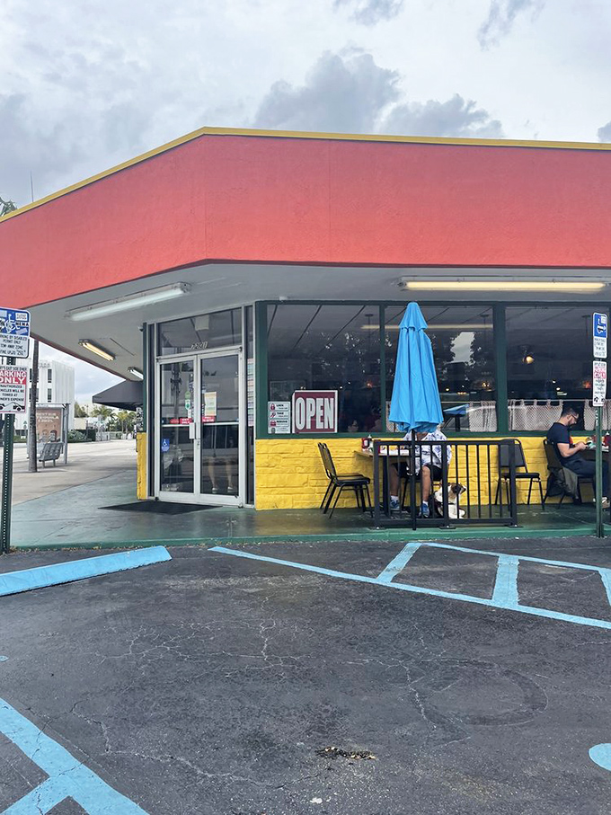 The yellow brick and coral-red entrance&mdash;Miami's version of Dorothy's yellow brick road, but this one leads to pancakes.