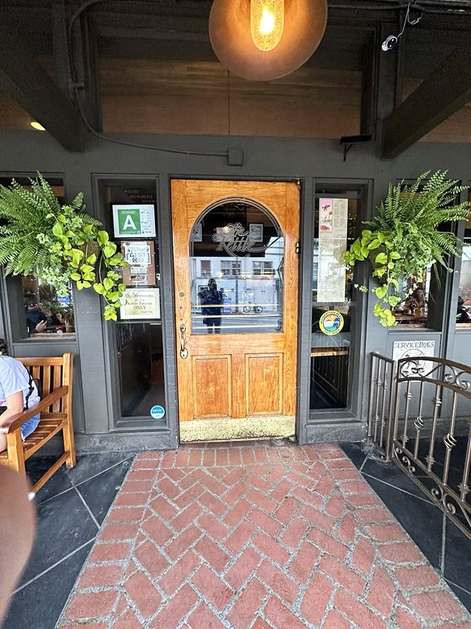 The wooden door promises entry to a world where calories don't count and coffee cups refill themselves. Approach with appetite.