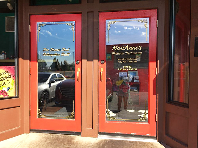 Those red doors might as well be portals to flavor country. "The House That Chilaquiles Built" isn't just a slogan&mdash;it's a promise.