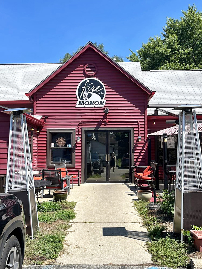 The entrance that separates the hungry from the happy. Those heat lamps aren't just for warmth—they're beacons guiding you to tenderloin paradise.