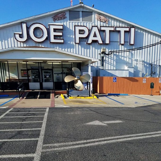 The entrance features a giant propeller&mdash;a not-so-subtle reminder that you're about to experience seafood with serious maritime credentials.