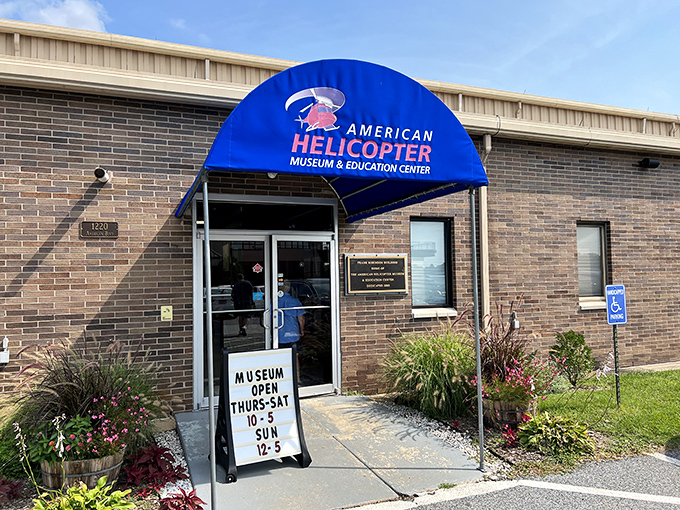 The welcoming entrance to helicopter heaven, where aviation enthusiasts and curious families alike discover the magic of vertical flight.