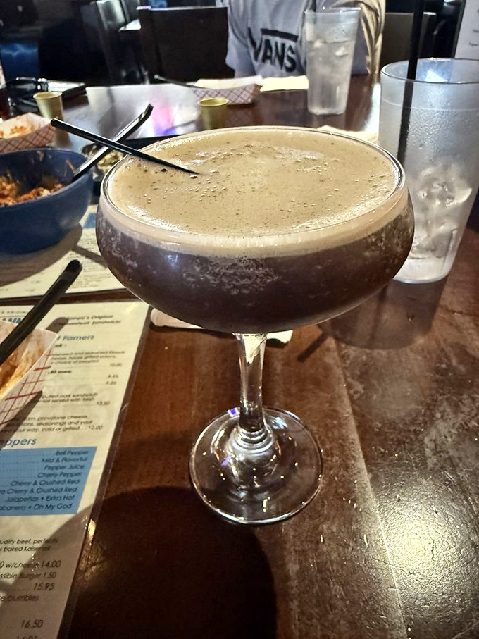 This espresso martini isn't just a drink; it's dessert in disguise, wearing a sophisticated outfit and carrying a caffeine kick in its back pocket.