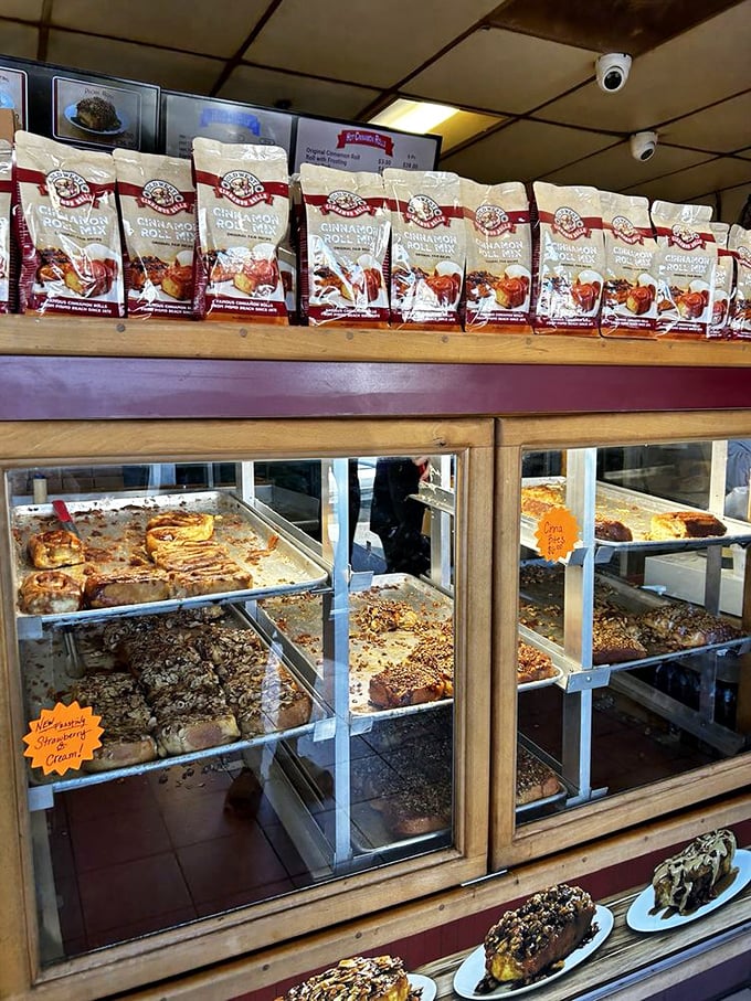 Behind glass doors lies a wonderland of freshly baked treasures. This display case is essentially the adult equivalent of a toy store window.