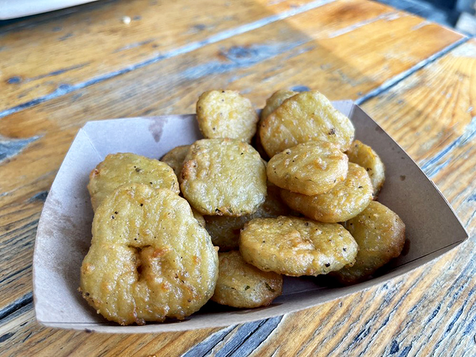 Fried pickles: the perfect tangy counterpoint to rich barbecue. Like finding the perfect dance partner who complements your every move.