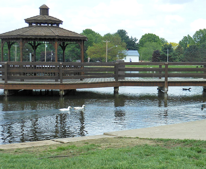 A gazebo by the water where ducks provide free entertainment and post-meal strolls become a necessary digestive strategy.