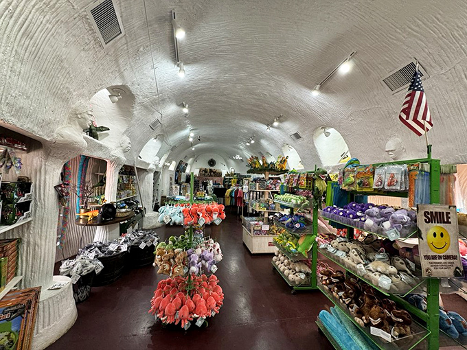 The curved gift shop interior houses treasures that let you take home prehistoric memories.