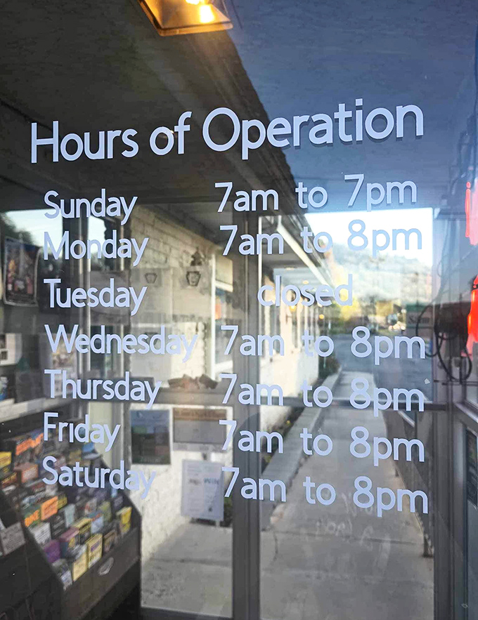 The hours of operation sign&mdash;a small but crucial detail that separates "I could really go for some diner food" from "I should have checked if they were open."