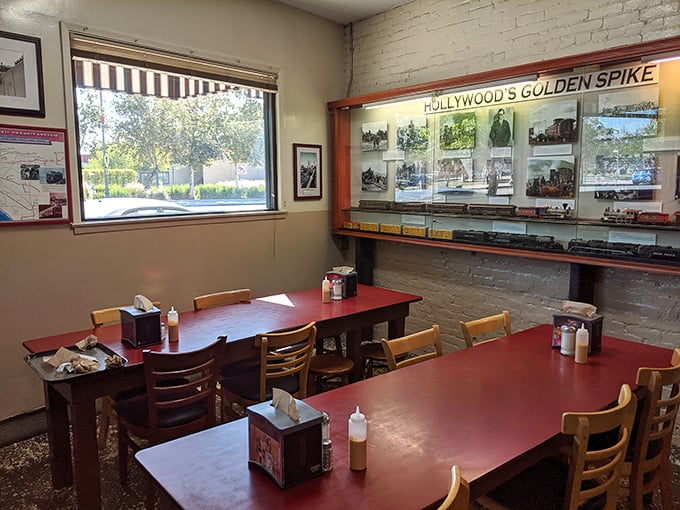 Historical displays share wall space with condiments – at Philippe's, the past is always present, especially in the recipes.
