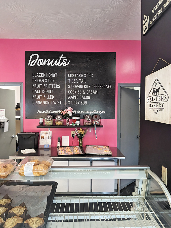 The donut menu board is like a treasure map where X marks every spot. Maple bacon and tiger tails? Yes, please.