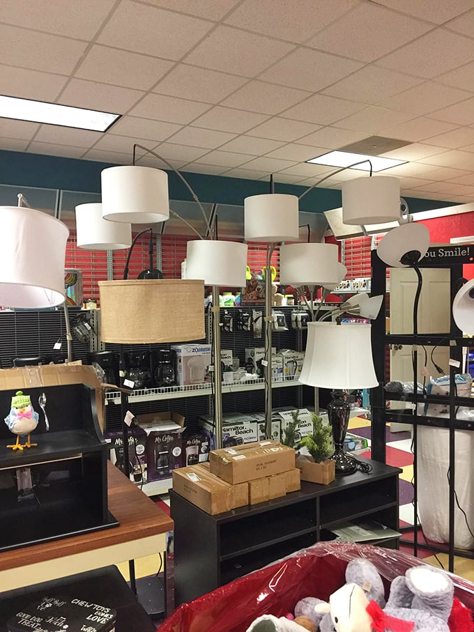 Lamp lovers, rejoice! This illuminating collection spans decades of design trends. That arc floor lamp would make any mid-century modern enthusiast swoon.