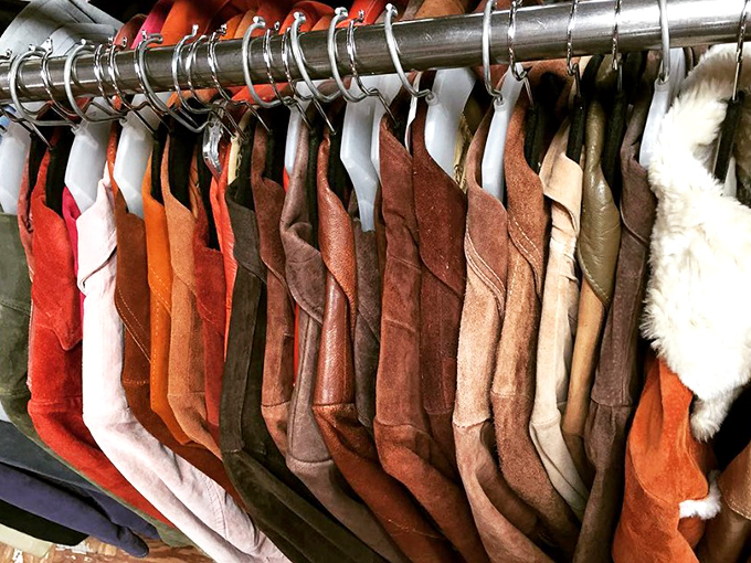 Leather jackets with character lines that tell tales of rock concerts and midnight rides. 