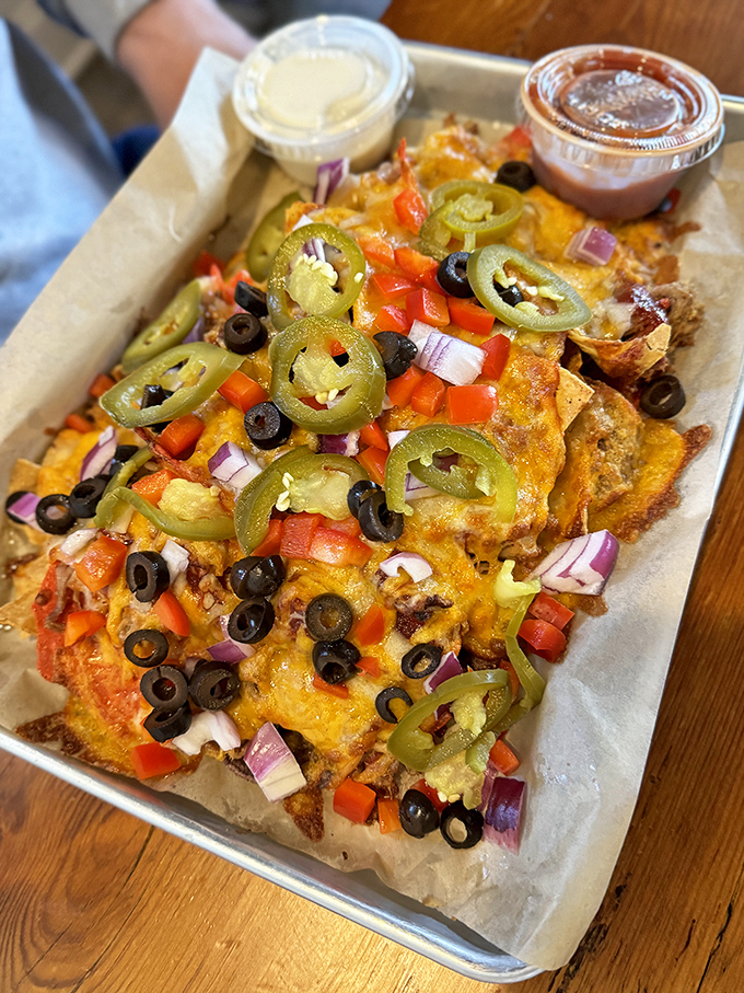 Loaded nachos that require a strategy to eat&mdash;each bite a tactical decision balancing optimal topping distribution.