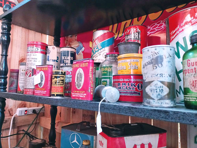 Vintage tins that once held everyday items now contain pure nostalgia. Each dent and scratch tells a story of American consumer history.