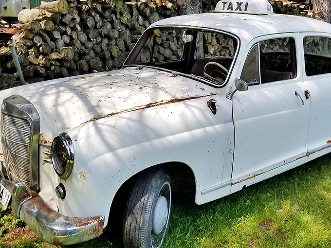 This retired taxi won't take you anywhere physically, but mentally? That's another story. The meter's off, but the memories are running.
