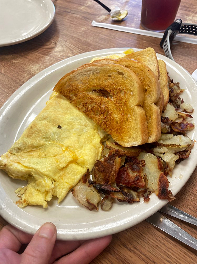 An omelet so perfectly fluffy it practically defies the laws of physics and good sense.