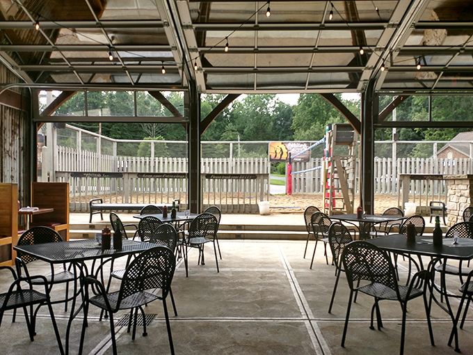 The indoor-outdoor dining area brings the outside in while keeping your burger safe from unexpected Ohio weather patterns.