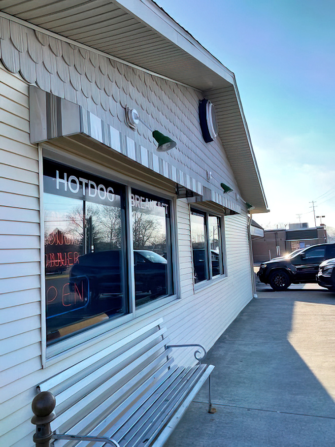 A simple bench outside invites you to sit a spell before or after experiencing what might be Ohio's most nostalgic meal.