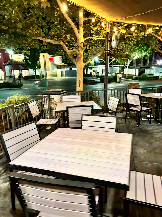 The outdoor patio, strung with lights, offers al fresco dining under the stars&mdash;because BBQ tastes even better with a gentle breeze.