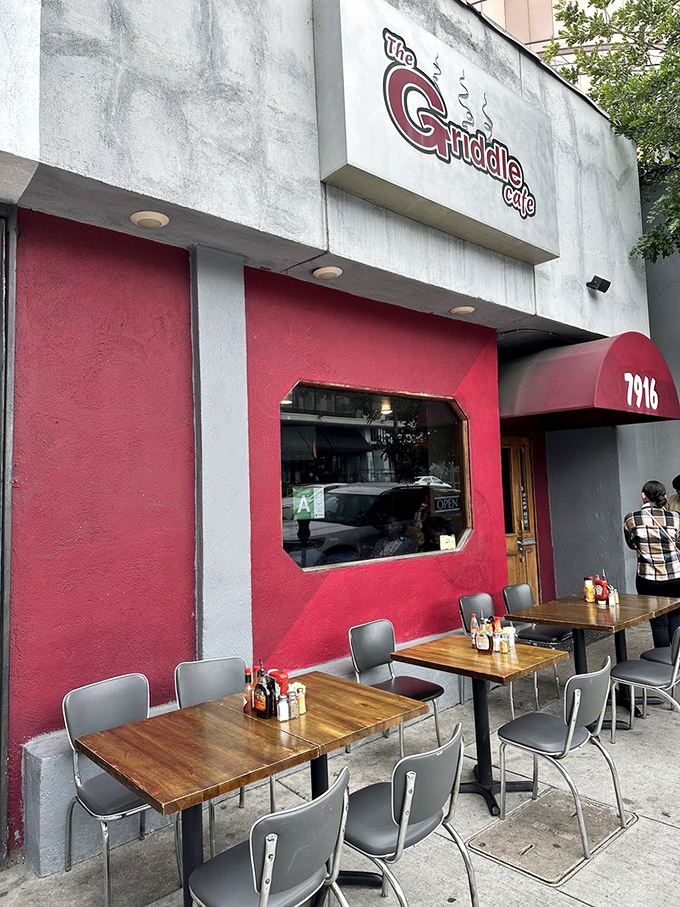 Sidewalk seating at The Griddle offers prime people-watching with your pancakes – a quintessential LA twofer that locals treasure.