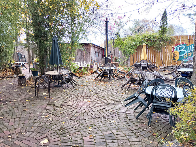 The Biergarten in autumn has a melancholy beauty that pairs perfectly with a pint. Those brick circles are practically begging for summer to return.