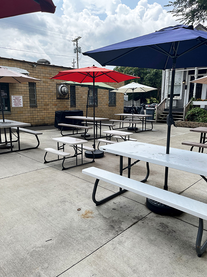 Outdoor seating where ice cream tastes even better under Ohio skies. Those colorful umbrellas have witnessed countless "brain freeze" moments.