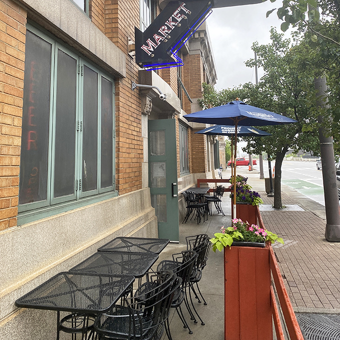 Sidewalk seating at West Side Market Caf&eacute; lets you people-watch while you waffle-watch&mdash;both activities equally satisfying on a Cleveland morning.