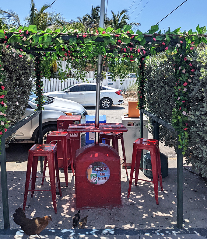 Outdoor seating where Key West's famous chickens might join you for lunch. They have excellent taste in restaurants.