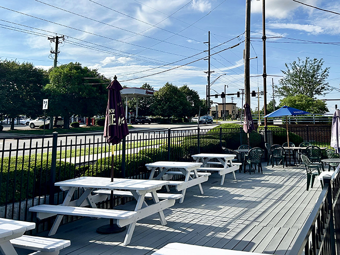 The outdoor patio—where summer evenings, good conversation, and the occasional Chianti create perfect Ohio memories.