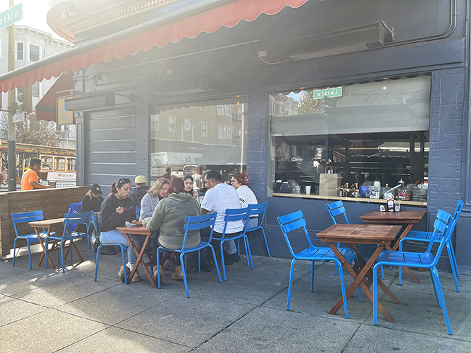 Outdoor seating where San Francisco's perfect weather meets exceptional breakfast in harmonious dining bliss.