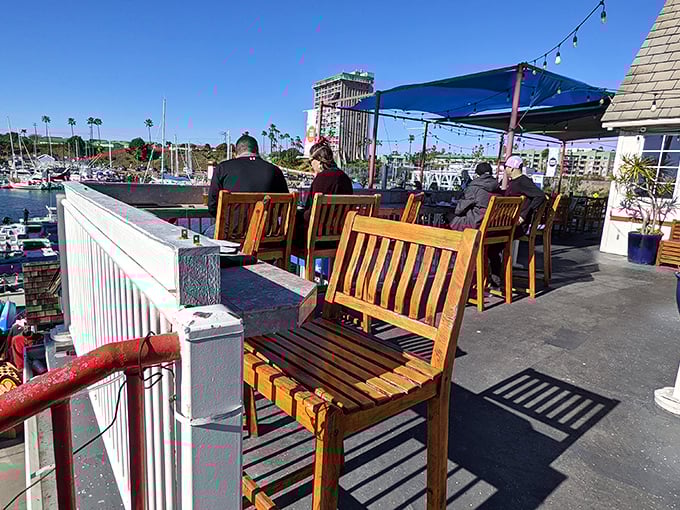 Oceanside dining at its finest&mdash;where the view competes with the food for your attention. Those wooden benches have witnessed countless "oohs" and "aahs."