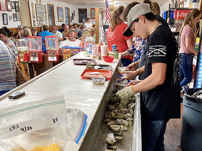 The oyster bar where fresh bivalves await their moment to shine on discerning palates.