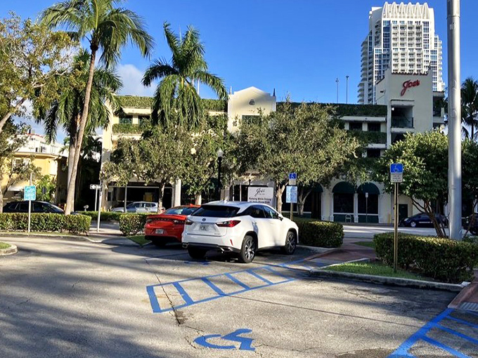 Even the parking lot feels distinctly Miami Beach&mdash;palm trees standing sentinel over vehicles whose owners are about to have a memorable meal.