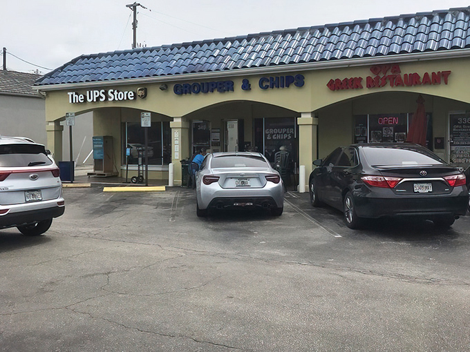 Even the parking lot has a story: "I came for a package at UPS and left with the best grouper sandwich of my life."