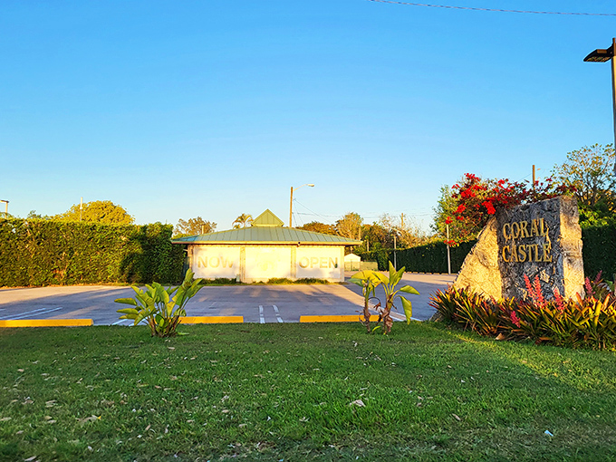 The unassuming parking area gives no hint of the wonderfully weird limestone masterpiece waiting just beyond, a true Florida hidden gem.