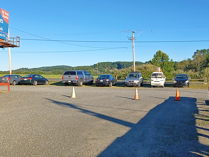 The expansive parking area hints at the serious business of treasure hunting, where early birds claim the best spots.