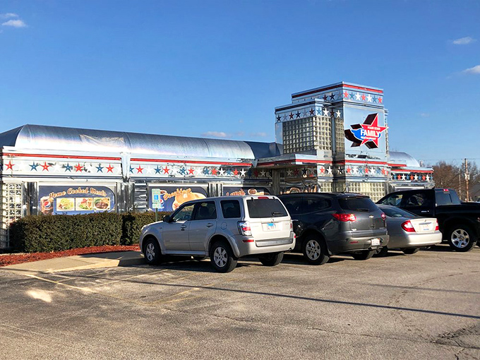 The chrome exterior gleams in the Illinois sun, a silver beacon of hope for empty stomachs for miles around.