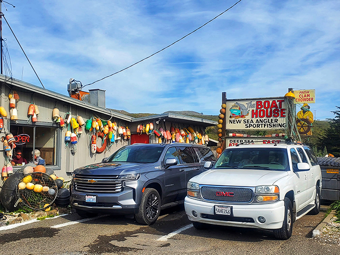 Even the parking lot tells a story&mdash;colorful buoys and weathered signs announce you've arrived somewhere authentic, not some corporate seafood knockoff.