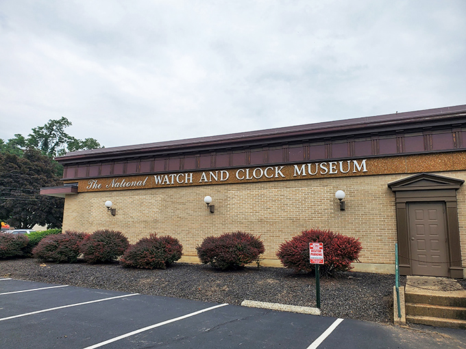 The unassuming entrance to the National Watch and Clock Museum—where inside, thousands of timepieces are just waiting to tell their stories.